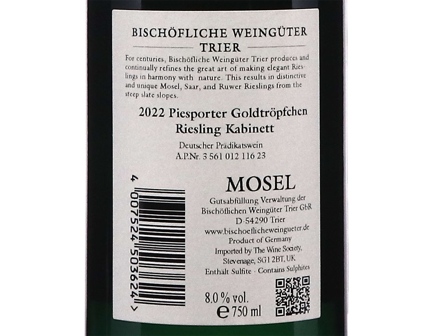 Piesporter Goldtröpfchen Riesling Kabinett, Bischöflicher Weinguter 2022