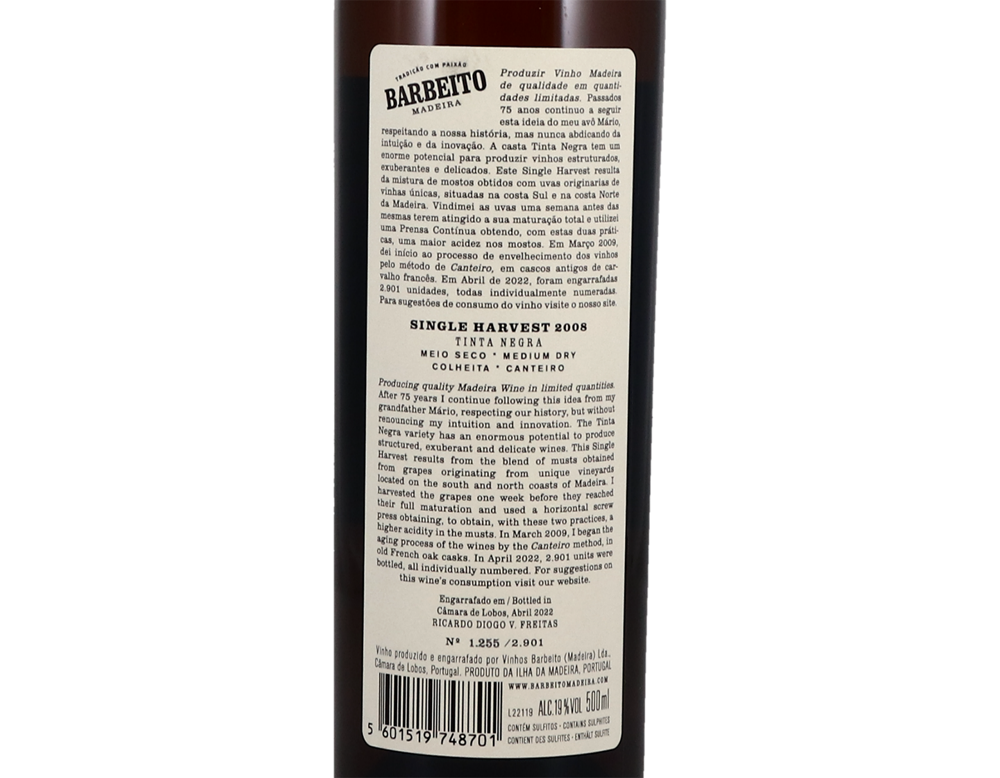 Barbeito Single Harvest Madeira Tinta Negra 2008 50cl