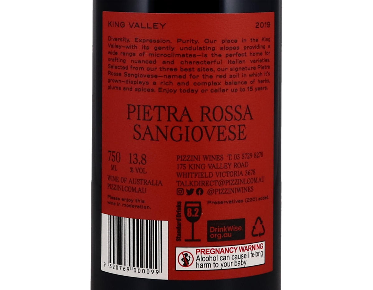 Pizzini Pietra Rossa King Valley Sangiovese 2019