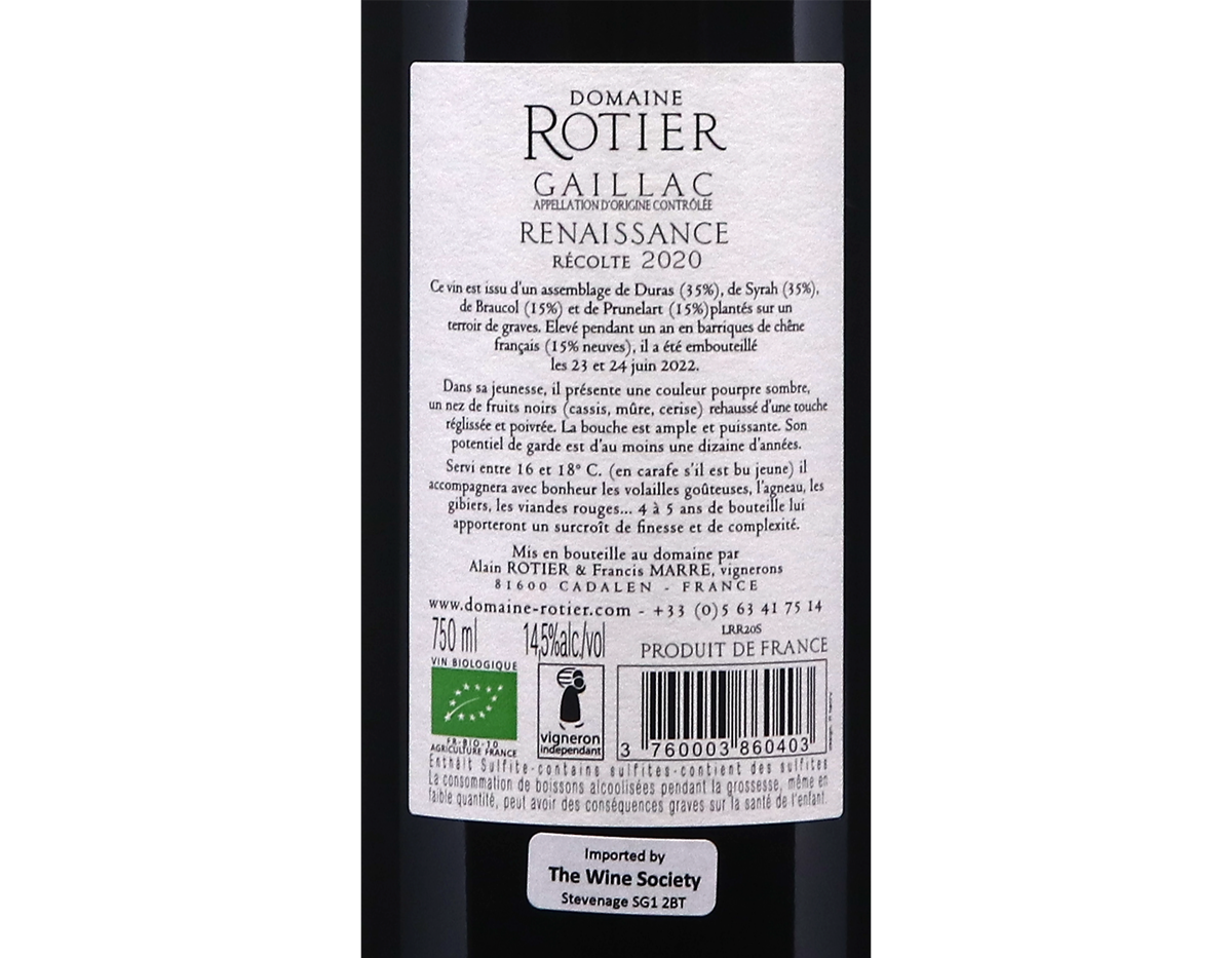 Gaillac Rouge les Gravels Domaine Rotier 2020 ORGANIC
