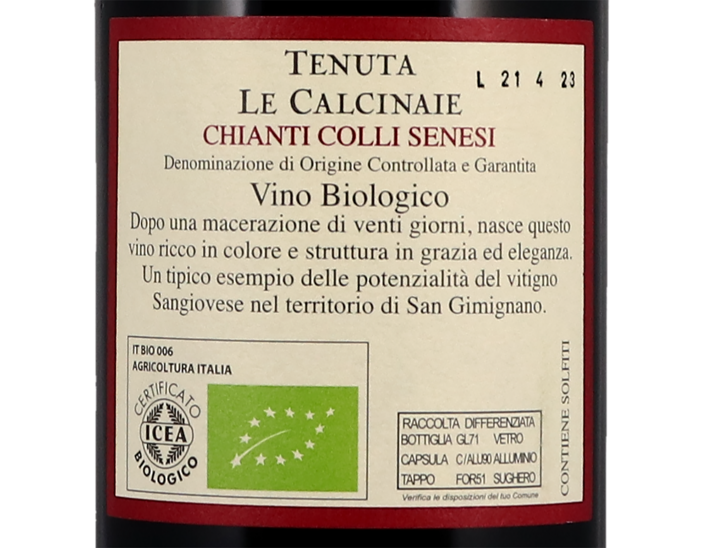 Chianti Colli Senesi Tenuta Le Calcinaie, Simone Santini 2022