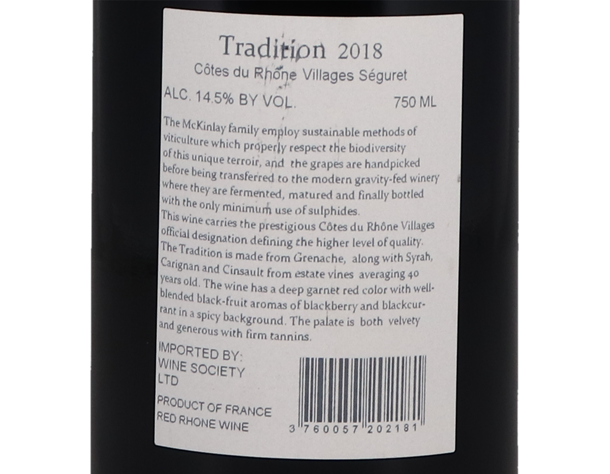 Séguret Côtes-du-Rhône Villages Tradition, Domaine de Mourchon 2018