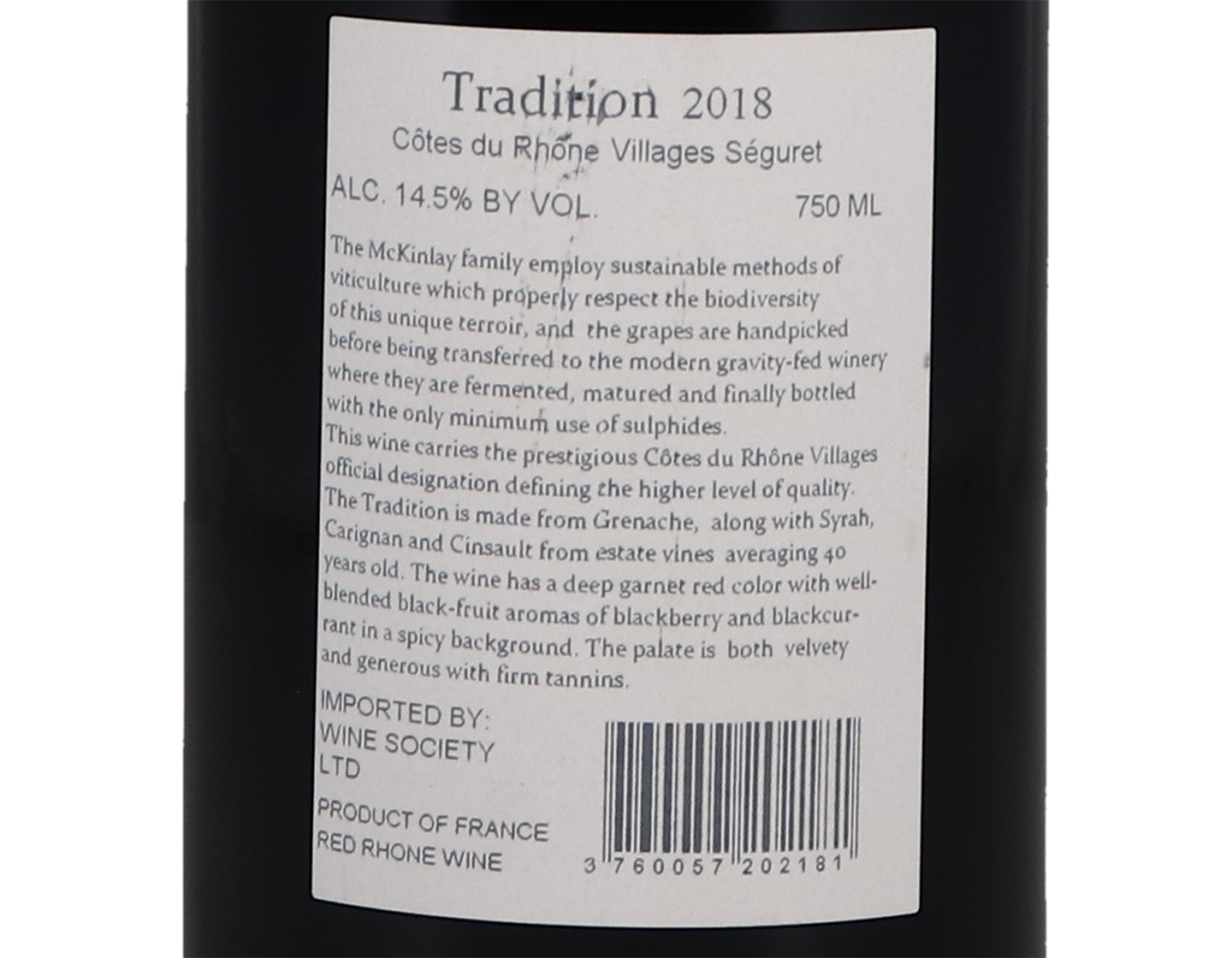 Séguret Côtes-du-Rhône Villages Tradition, Domaine de Mourchon 2018