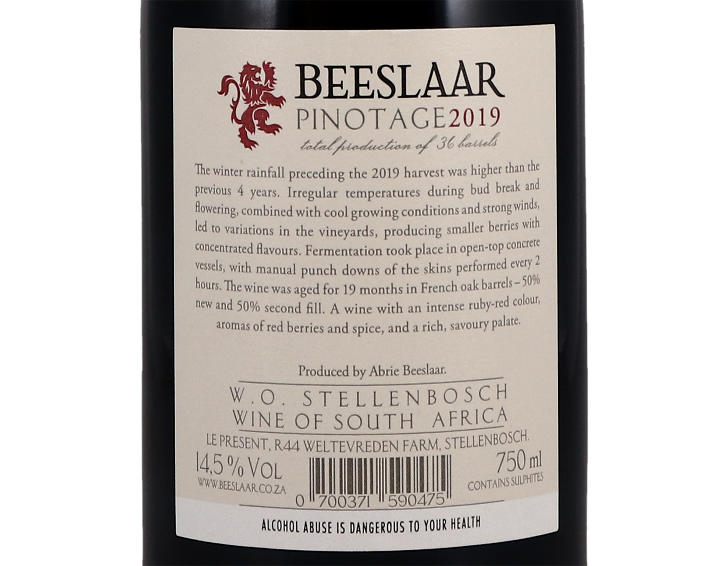 Beeslaar Pinotage Stellenbosch 2019