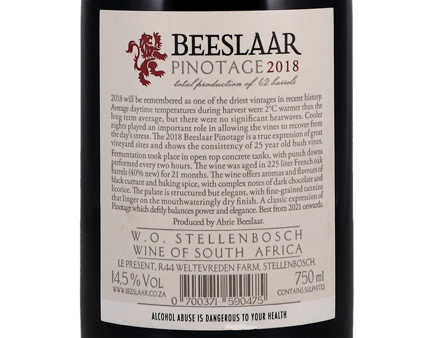 Beeslaar Pinotage Stellenbosch 2018