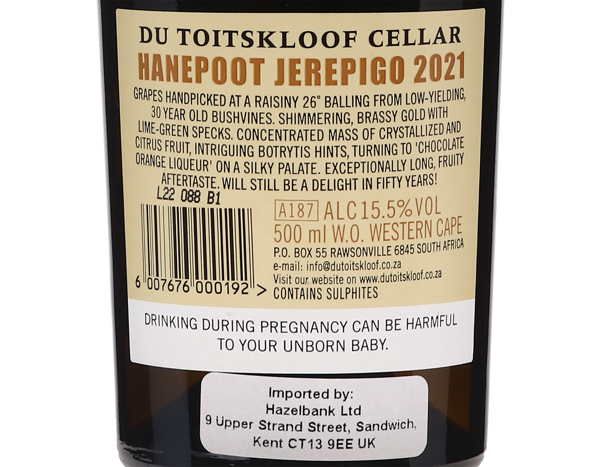Du Toitskloof Hanepoot Jerepigo, Western Cape 2021 50cl