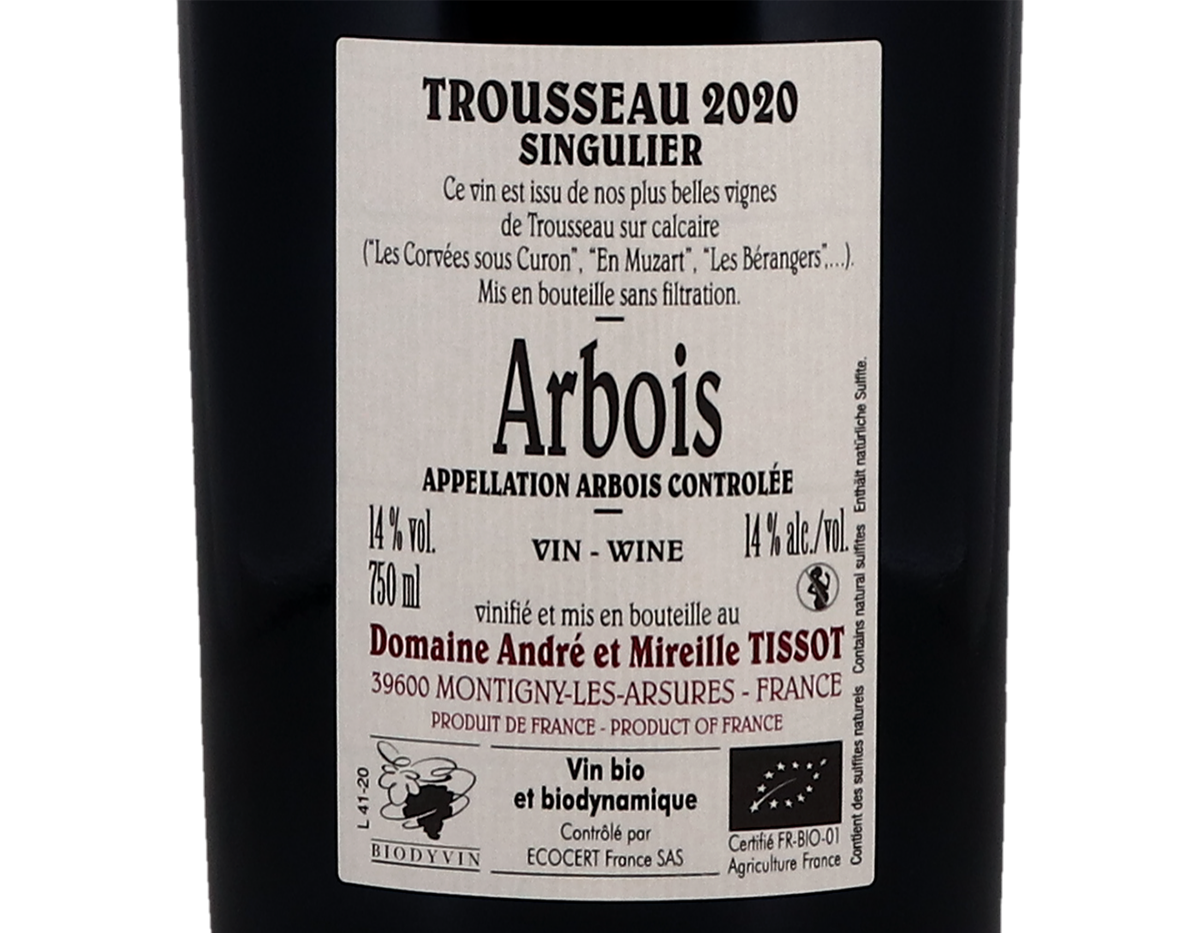 Arbois Rouge, Trousseau, Singulier, Domaine Tissot 2020