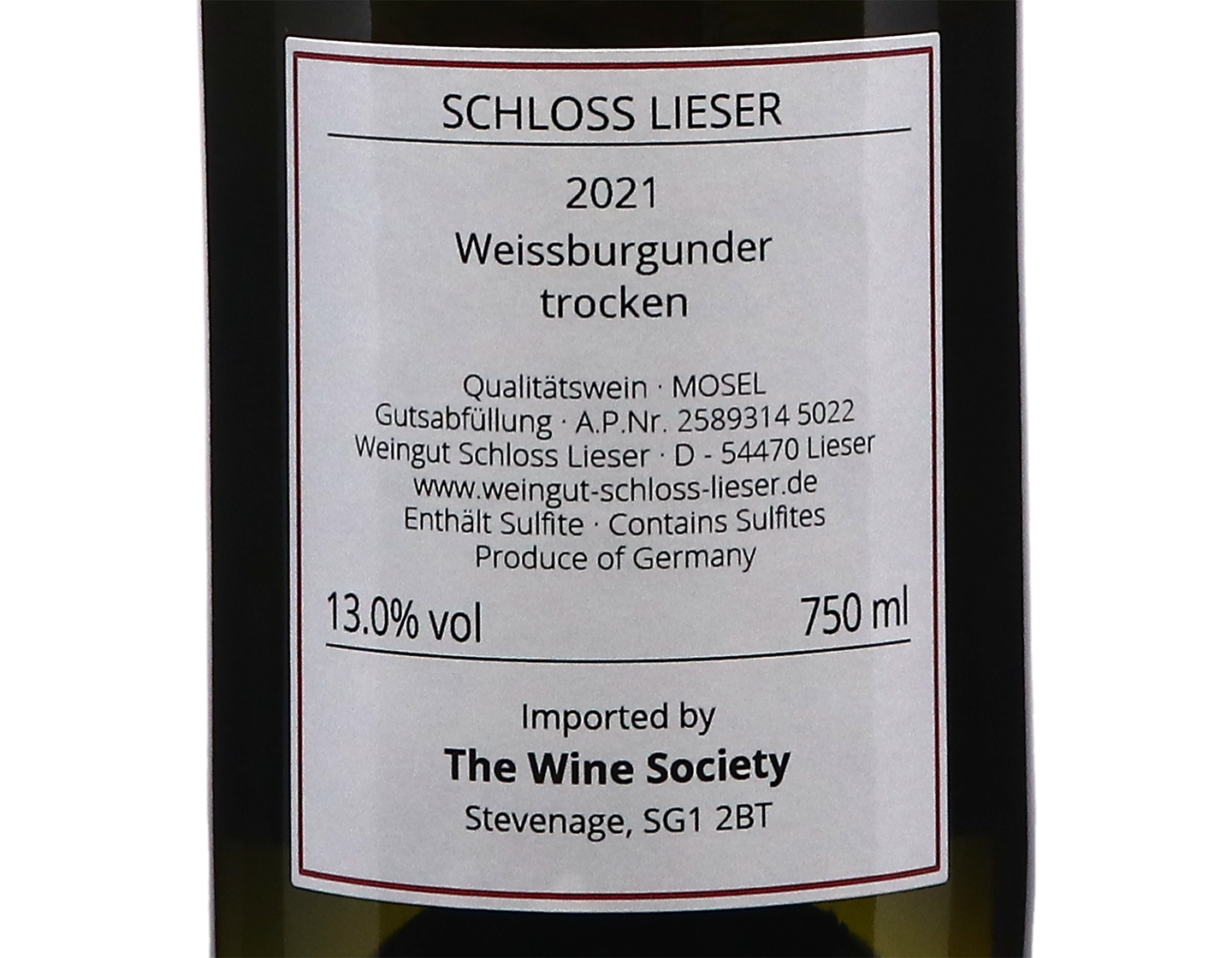 Weissburgunder, Schloss Lieser 2021