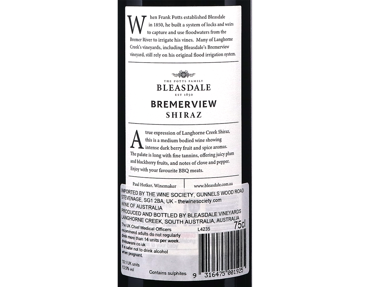 Bleasdale Bremerview Langhorne Creek Shiraz 2022