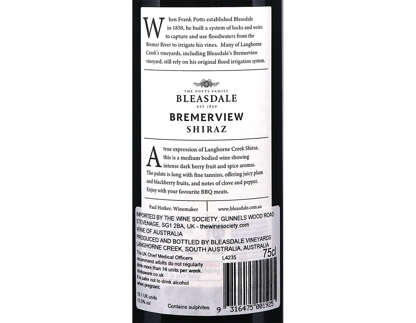 Bleasdale Bremerview Langhorne Creek Shiraz 2022