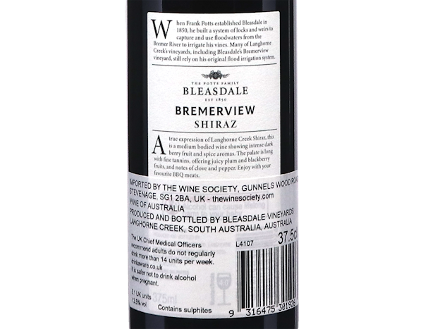 Half bottle of Bleasdale Bremerview Langhorne Creek Shiraz 2022