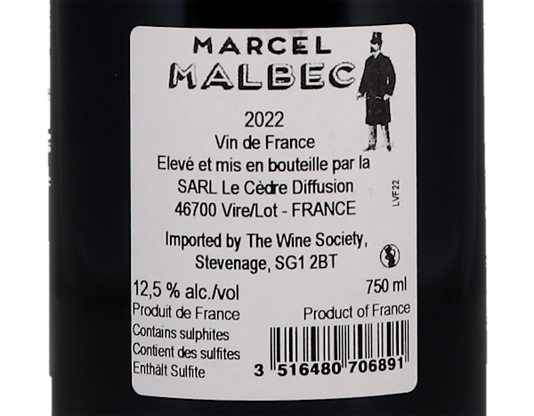 Marcel Malbec, du Cèdre, Vin de France 2022
