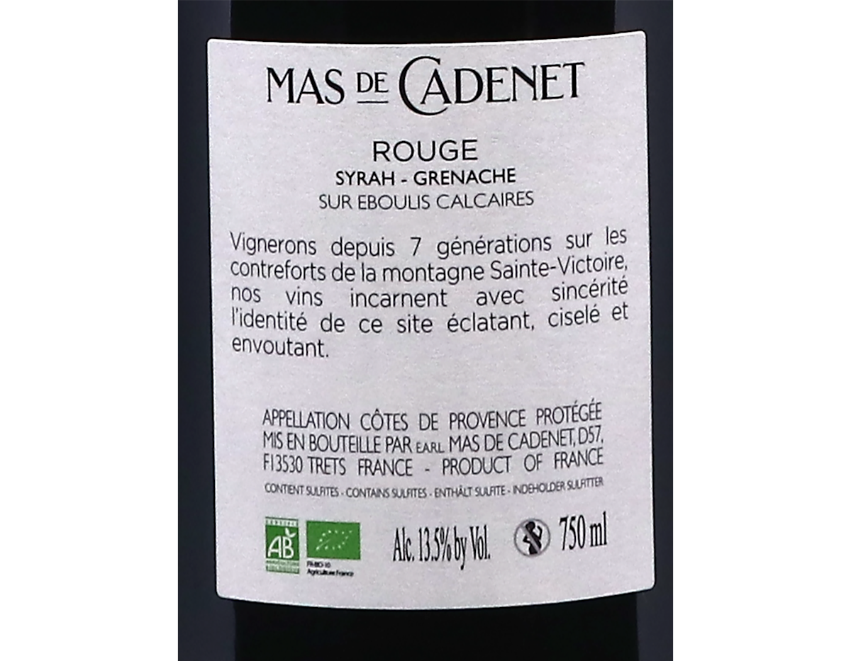 Côtes de Provence Rouge, Mas de Cadenet 2021