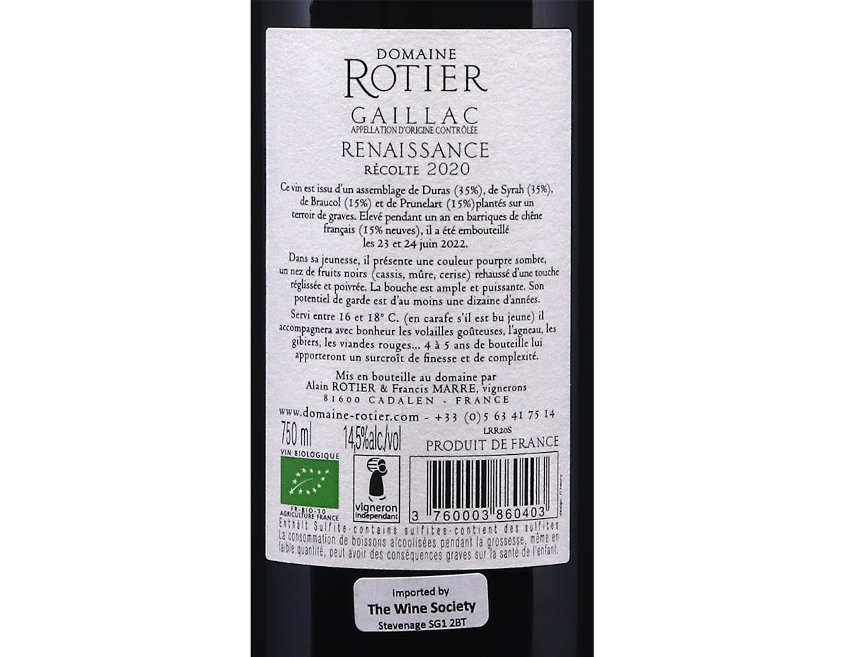 Gaillac Rouge, Renaissance, Domaine Rotier 2020