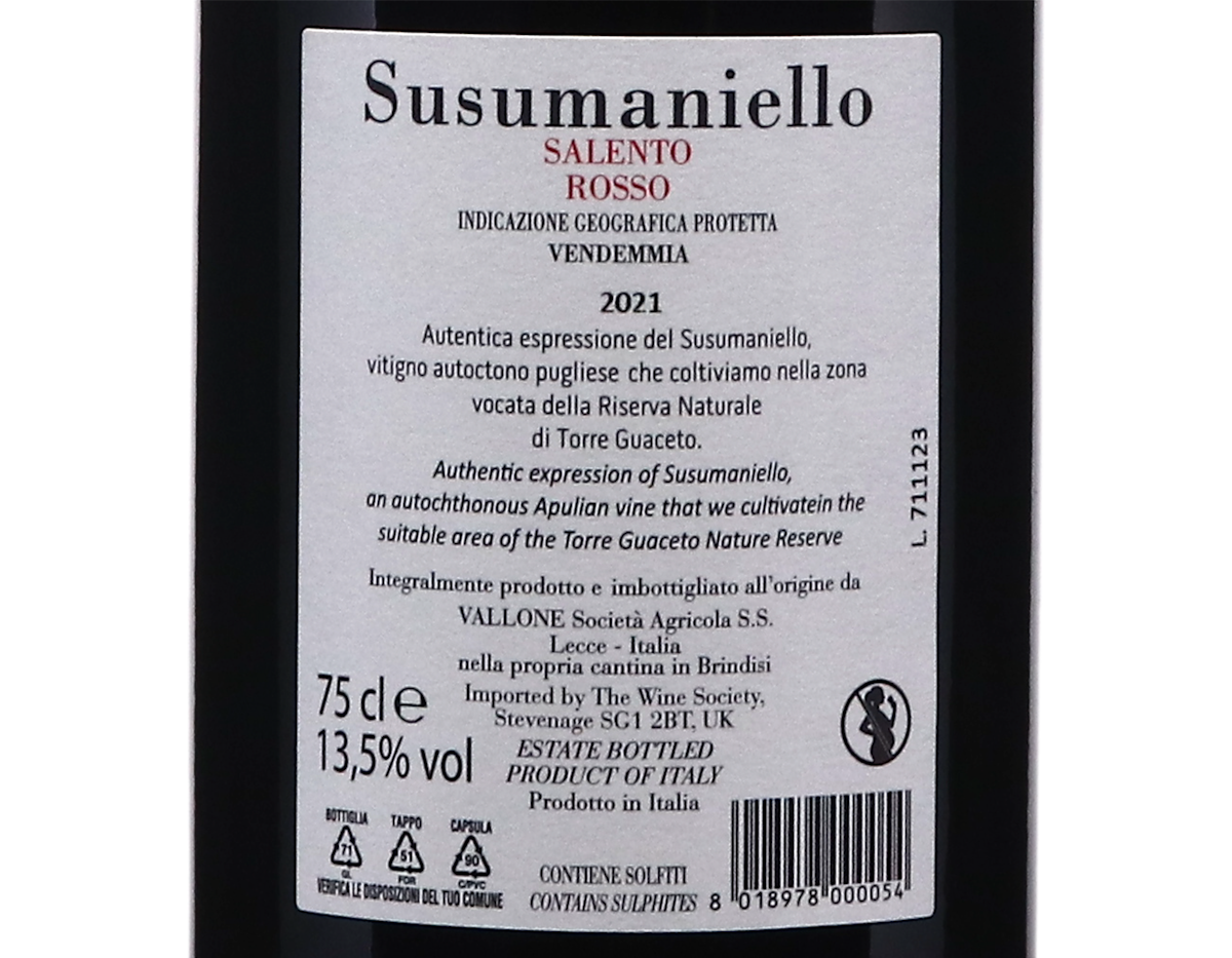 Susumaniello Salento Rosso, Vallone 2021