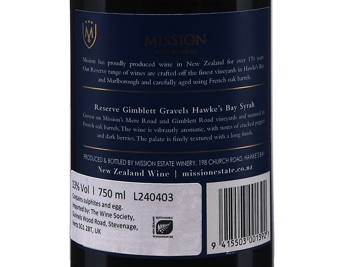 Mission Estate Gimblett Gravels Reserve Hawke's Bay Syrah 2023