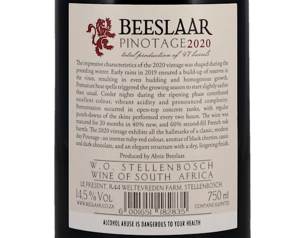 Beeslaar Pinotage, Stellenbosch 2020