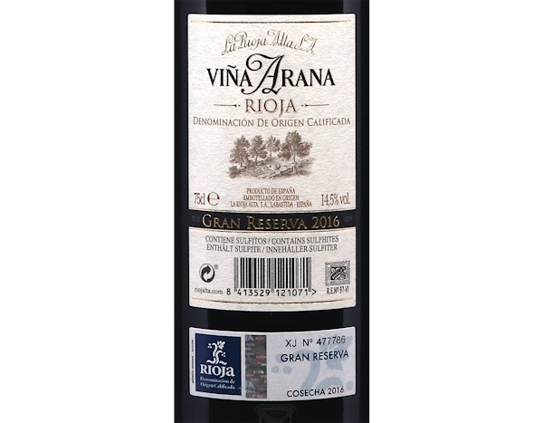 La Rioja Alta Viña Arana Gran Reserva, Rioja 2016