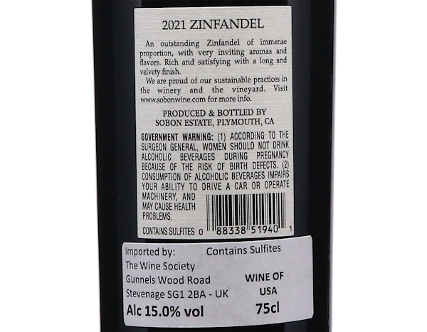 Sobon Estate Rocky Top Amador Zinfandel 2021
