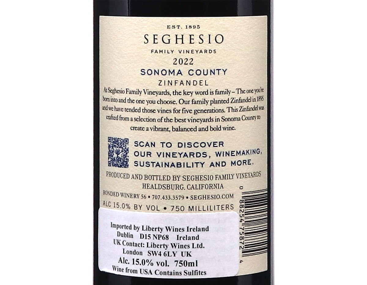 Seghesio Family Vineyards Sonoma County Zinfandel 2022