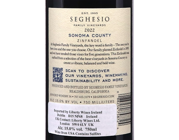 Seghesio Family Vineyards Sonoma County Zinfandel 2022