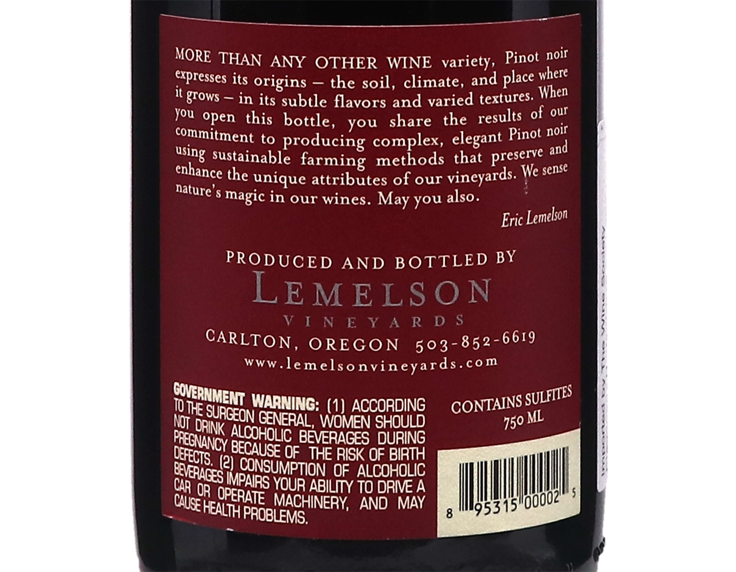 Lemelson Stermer Vineyard Pinot Noir Willamette Valley 2021