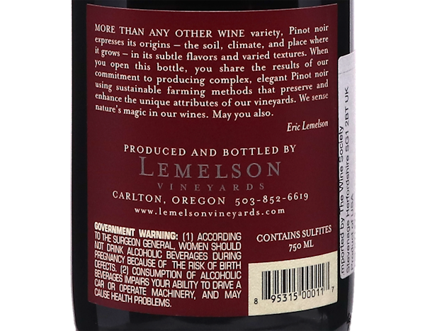 Lemelson Chestnut Hill Vineyard Pinot Noir Willamette Valley 2021