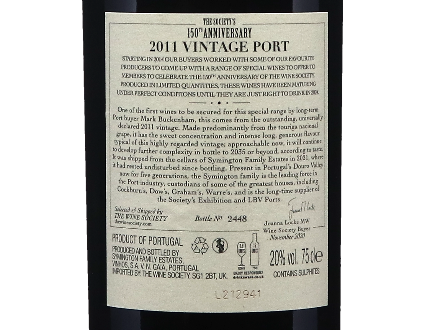 The Society's 150th Anniversary Vintage Port 2011