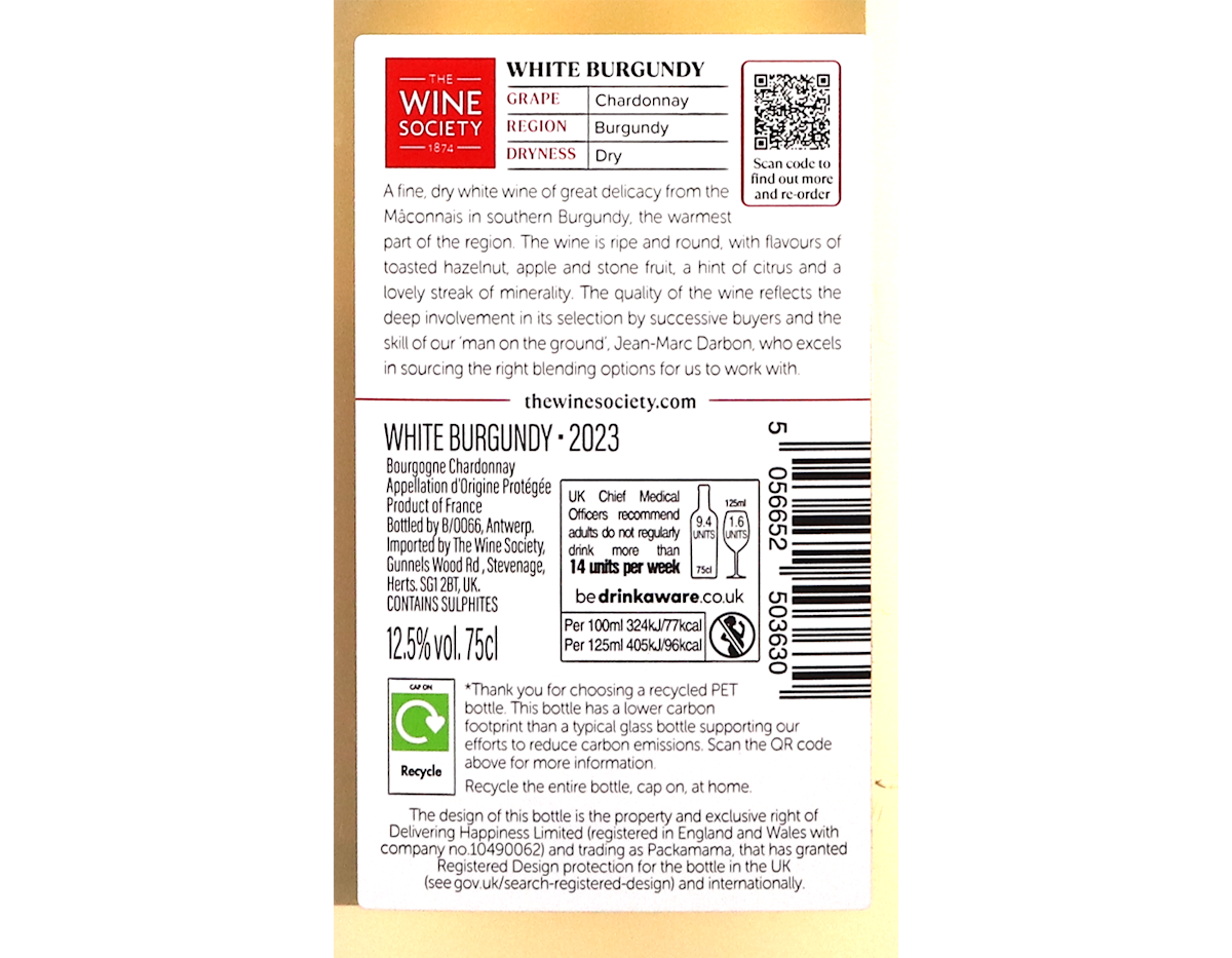 The Society's White Burgundy 2023 rPET bottle