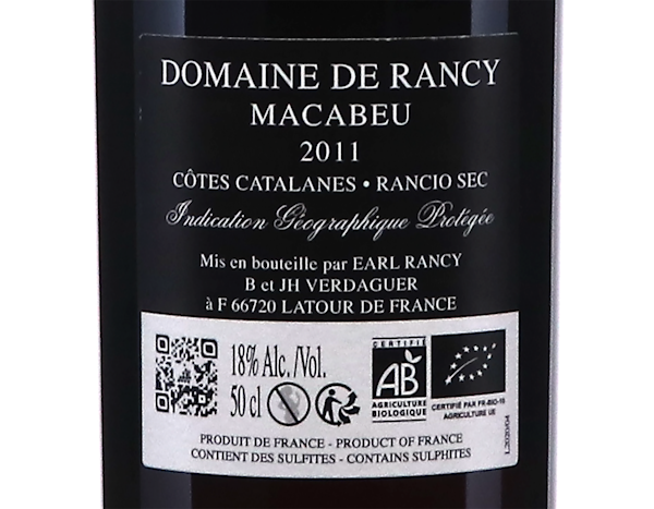 Maccabeu, Rancio Sec, Domaine de Rancy 2011 50cl