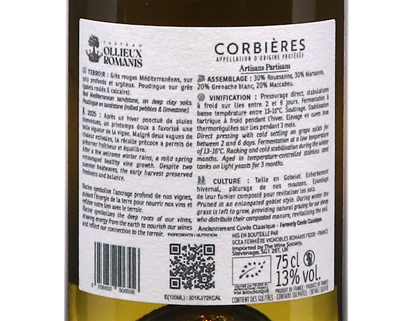 Corbières Blanc, Château Ollieux Romanis 2025