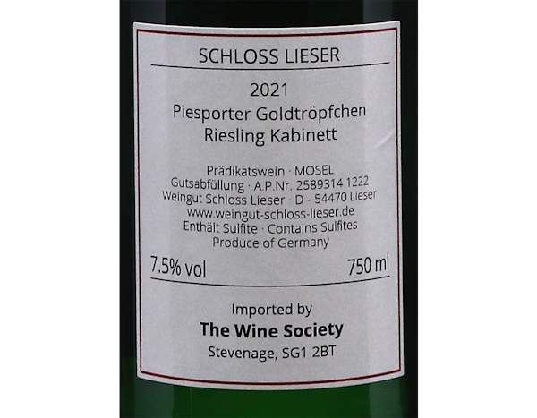 Piesporter Goldtröpfchen Riesling Kabinett, Schloss Lieser 2021