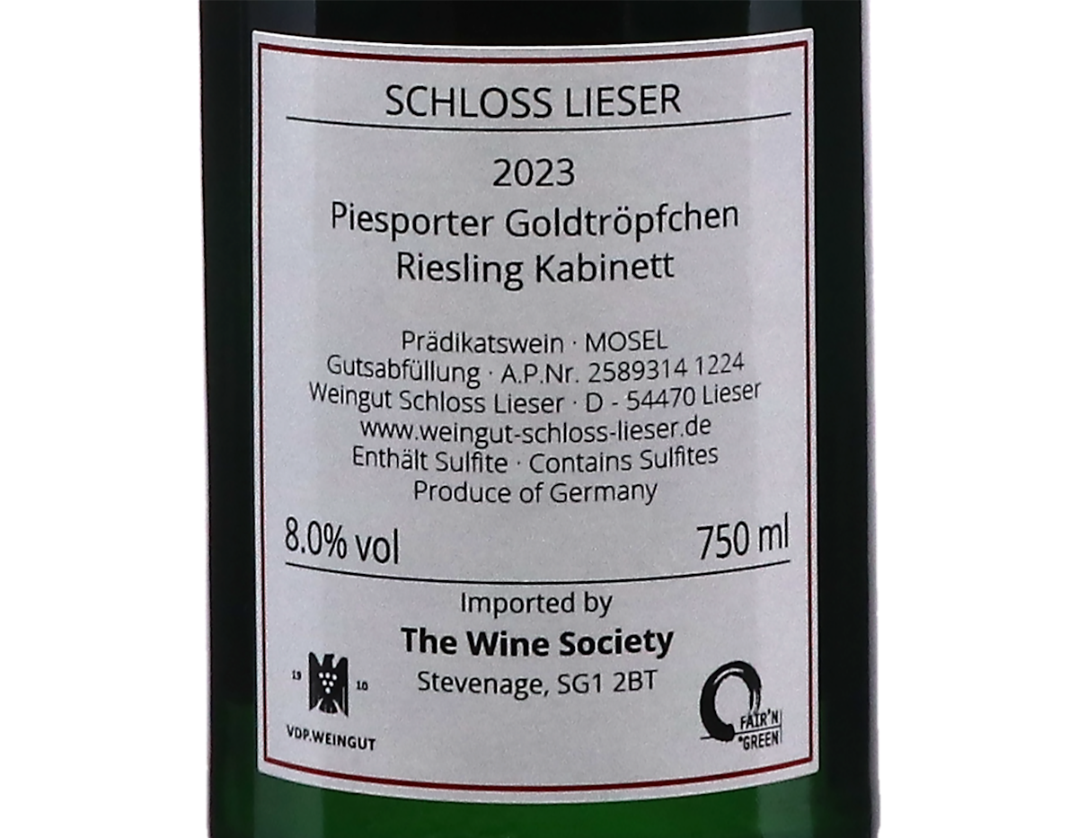 Piesporter Goldtröpfchen Riesling Kabinett, Schloss Lieser 2023