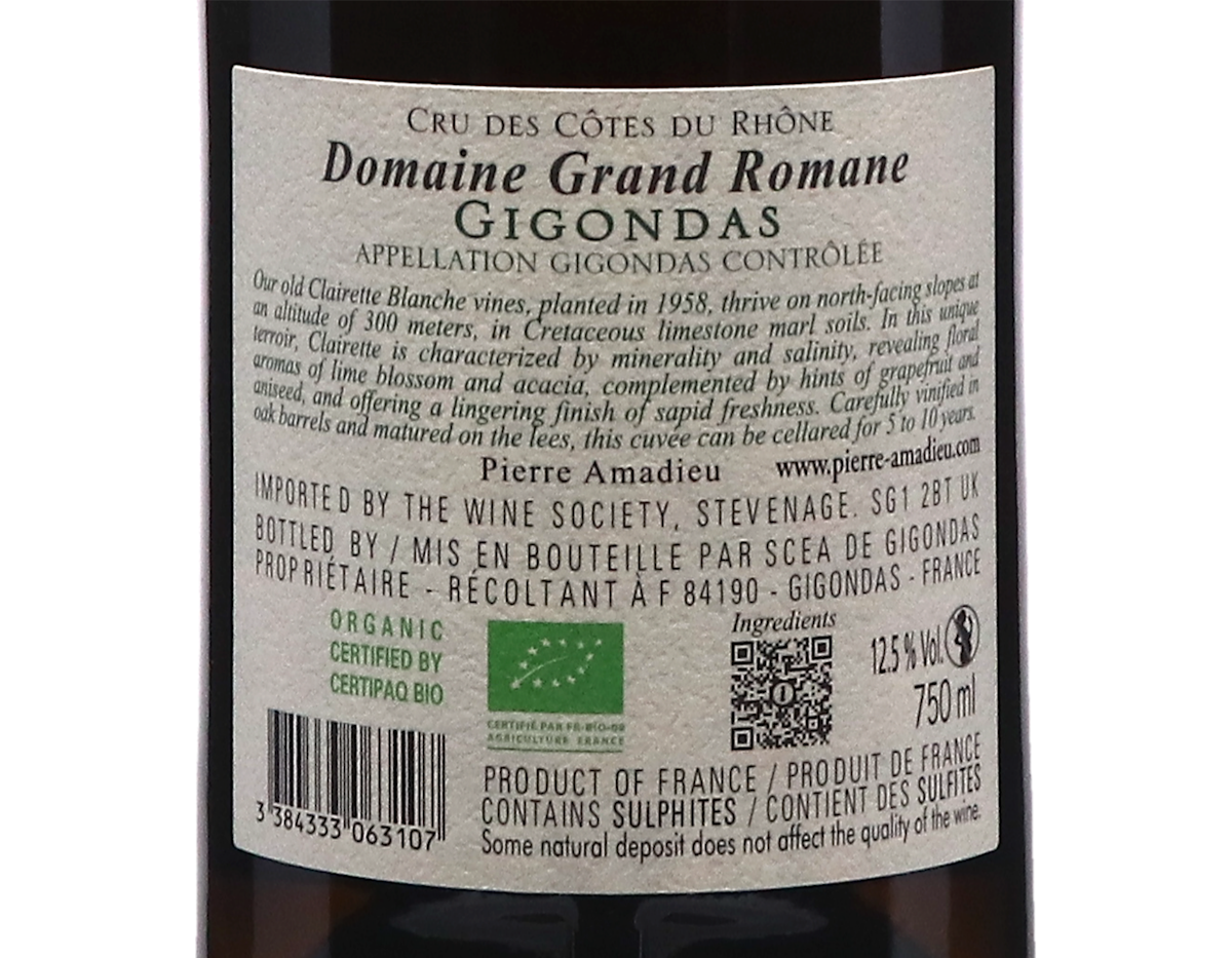 Gigondas Blanc Grand Romane, Domaine Pierre Amadieu 2024 ORGANIC