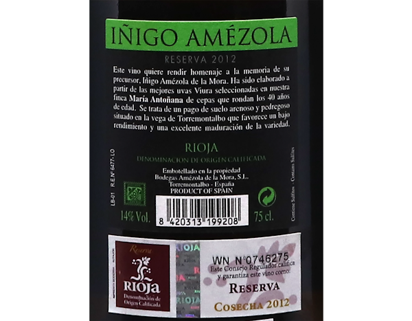 Amézola Iñigo Rioja Blanco Reserva 2012